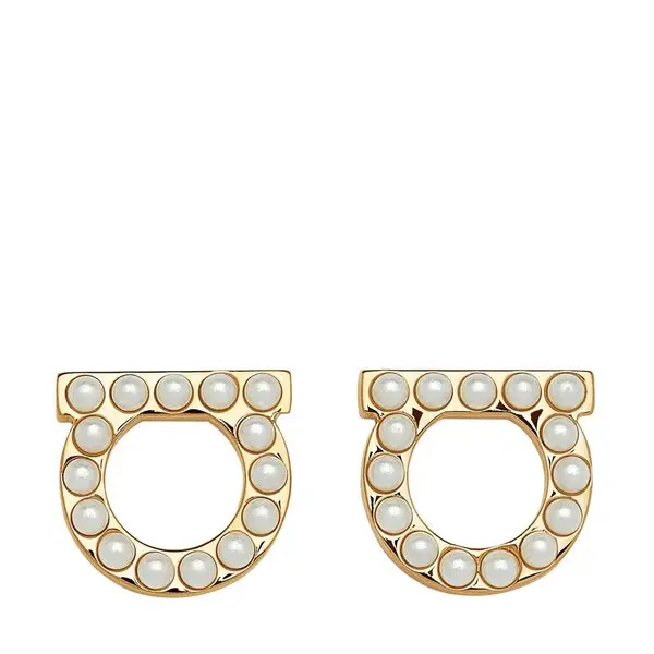 FERRAGAMO Pearl Gancini Earrings - Gold