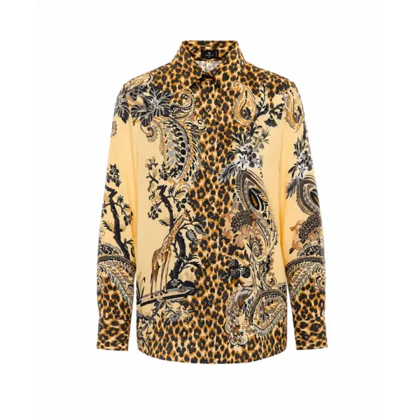 Etro Piazzata Leopard Printed Silk Shirt - Cream
