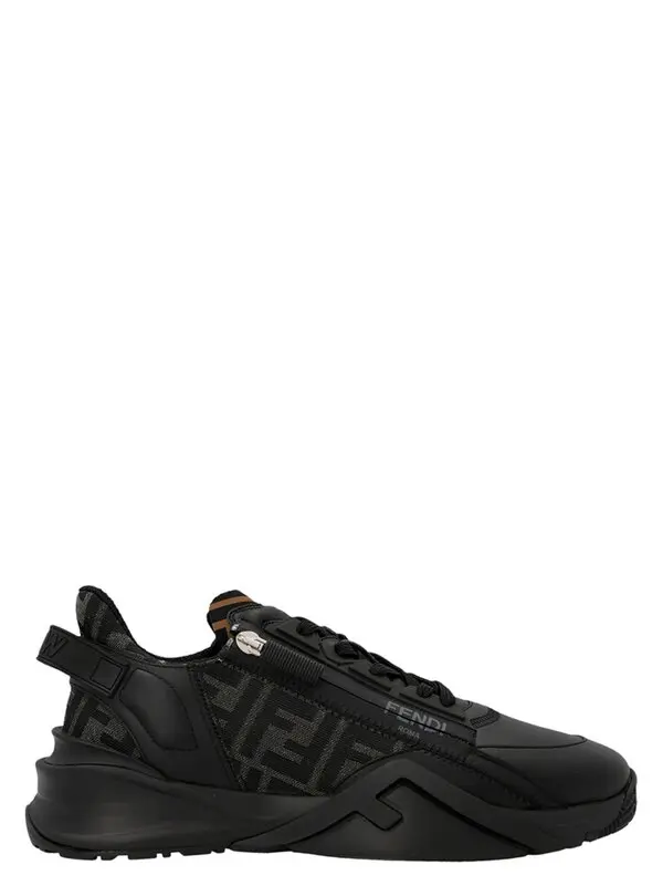 Fendi Flow Leather Sneakers With Zip Closure - Black
