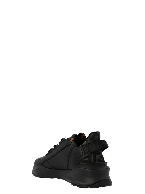 Fendi Flow Leather Sneakers With Zip Closure - Black