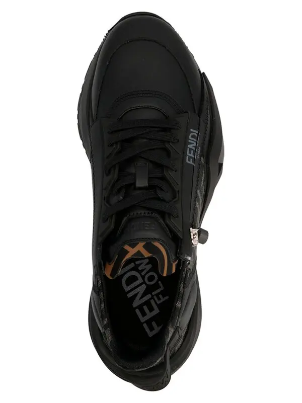 Fendi Flow Leather Sneakers With Zip Closure - Black