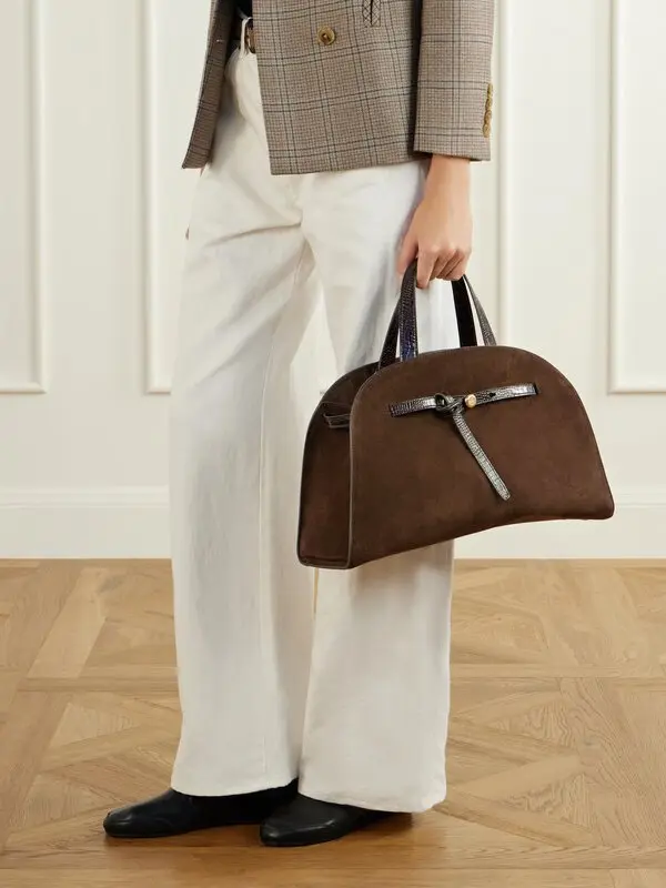 Tory Burch Romy Bauletto Suede Tote With Leather Trim - Brown
