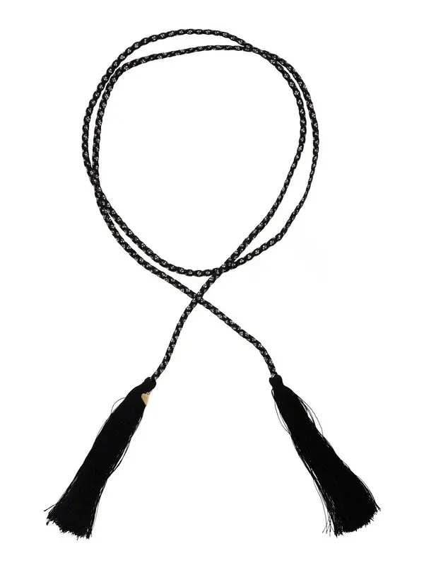 FORTE_FORTE Belt With Rope Design With Tassels In Crystals And Fabric For - Black