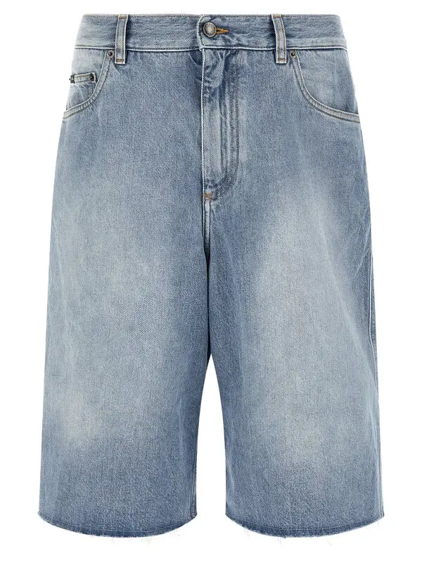 Dolce & Gabbana Wide-leg Denim Bermuda Shorts With Frayed Hem - Blue