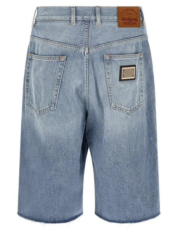 Dolce & Gabbana Wide-leg Denim Bermuda Shorts With Frayed Hem