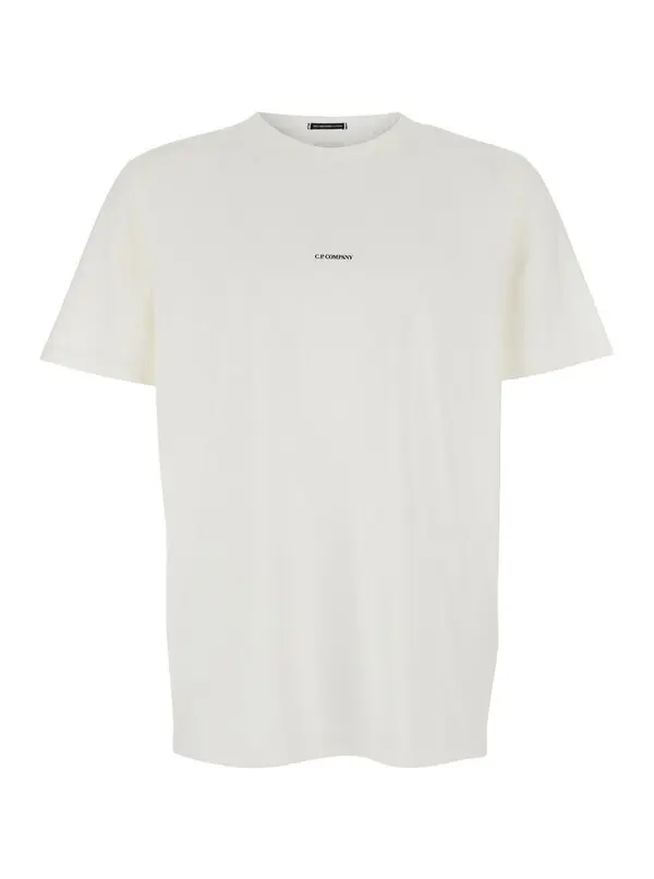 C.P. COMPANY White Crewneck T-shirt With Logo Lettering On The Front In Cotton - Multicolor
