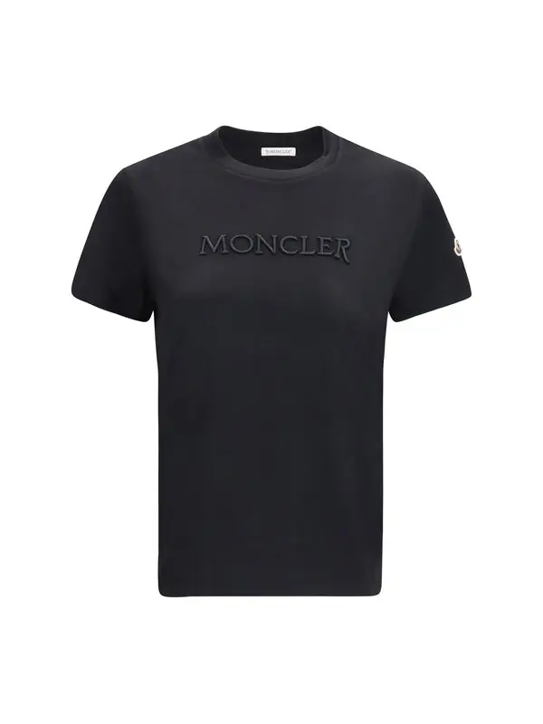 Moncler Cotton T-shirt With A Tone On Tone Embroidered Logo - Black