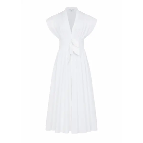 Alaïa Belted V-neck Dress - White