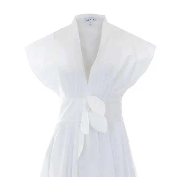 Alaïa Belted V-neck Dress - White