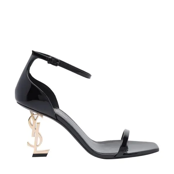 Saint Laurent Opyum Pump Sandals In Patent Leather With Gold Tone Heel