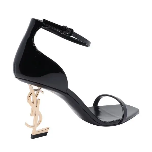 Saint Laurent Opyum Pump Sandals In Patent Leather With Gold Tone Heel