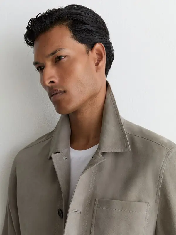 REISS Wilstead Suede Button-through Trucker Jacket
