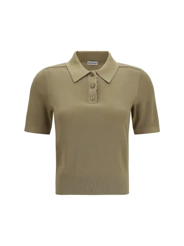 Burberry Knit Polo Shirt With Check Trim - Green
