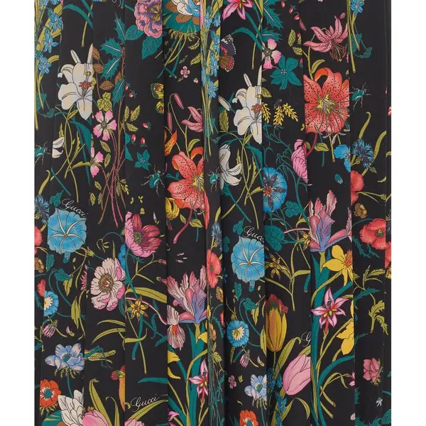 Gucci Flora Allover Printed Silk Midi Skirt