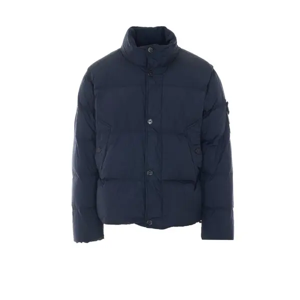 Stone Island Logo Garment Dyed Crinkle Reps Down Jacket
