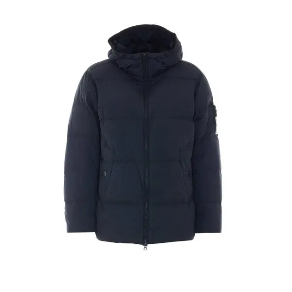Stone Island Logo Garment Dyed Crinkle Reps Down Jacket