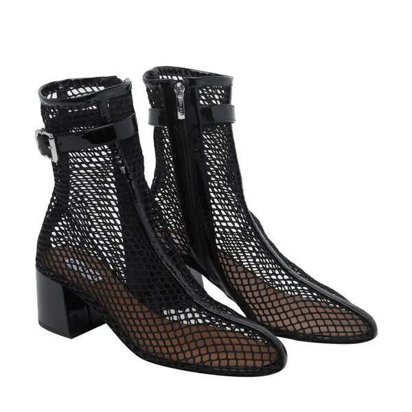 Alaïa Mesh Detail Block Heel Ankle Boots - Black