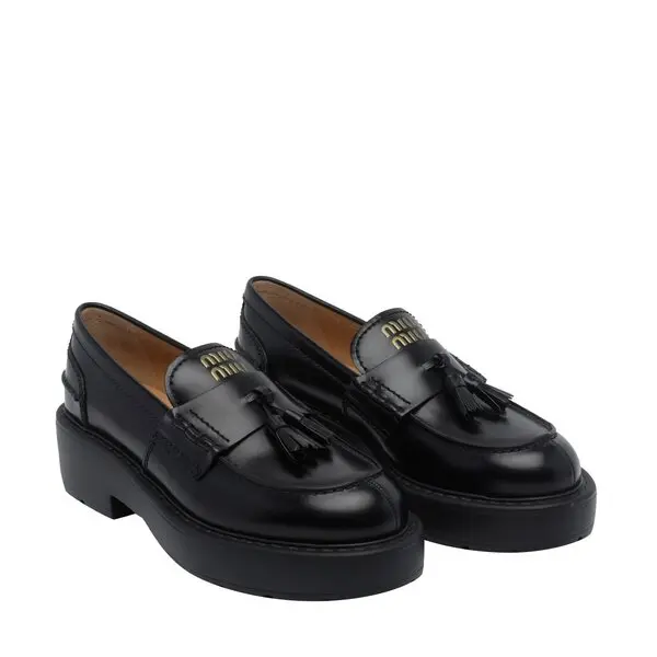 Miu Miu Logo Leather Loafers