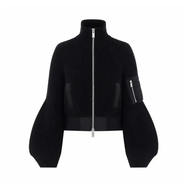 Sacai Knit Blouson With Puffed Sleeves - Black