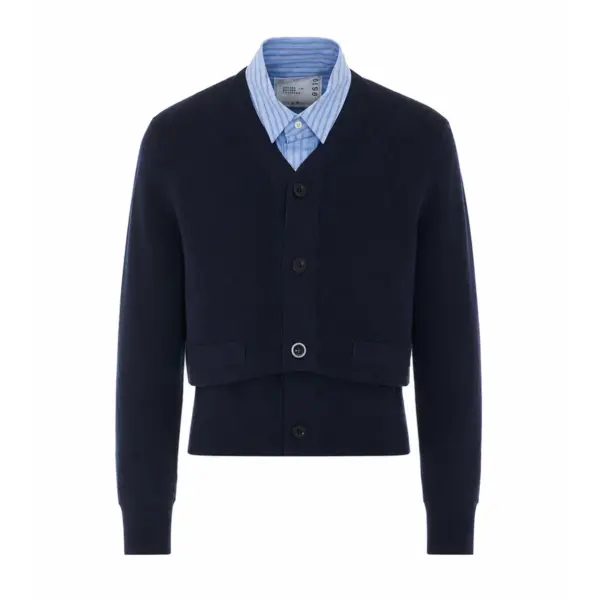 Sacai Poplin X Cotton Knit Cardigan - Blue