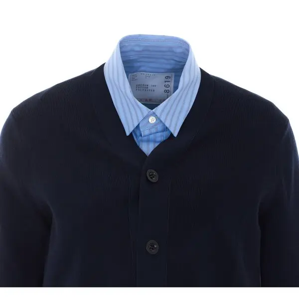 Sacai Poplin X Cotton Knit Cardigan - Blue