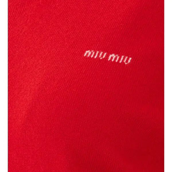 Miu Miu Embroidered Logo V-neck Cashmere Sweater