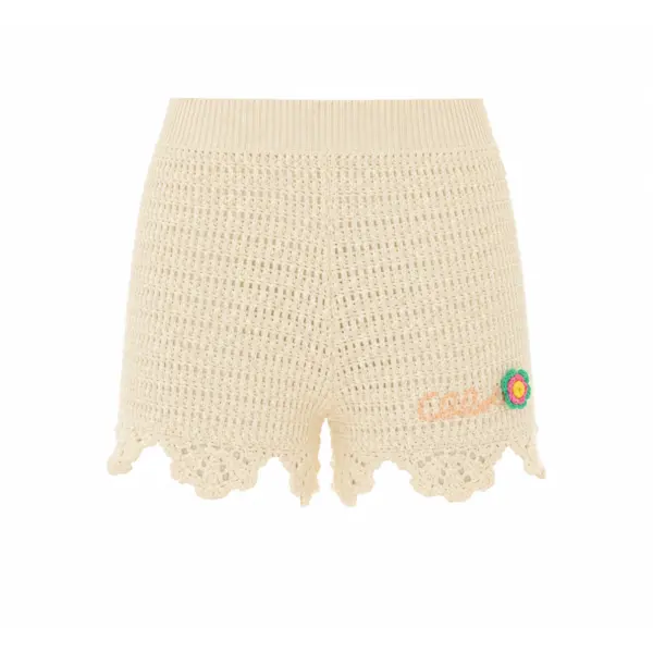 Chloé Crochet Knit Shorts With Embroidered Logo Detail - White