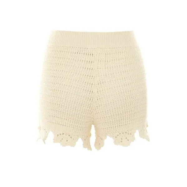 Chloé Crochet Knit Shorts With Embroidered Logo Detail - White