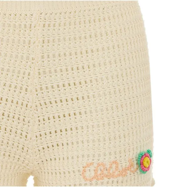 Chloé Crochet Knit Shorts With Embroidered Logo Detail - White