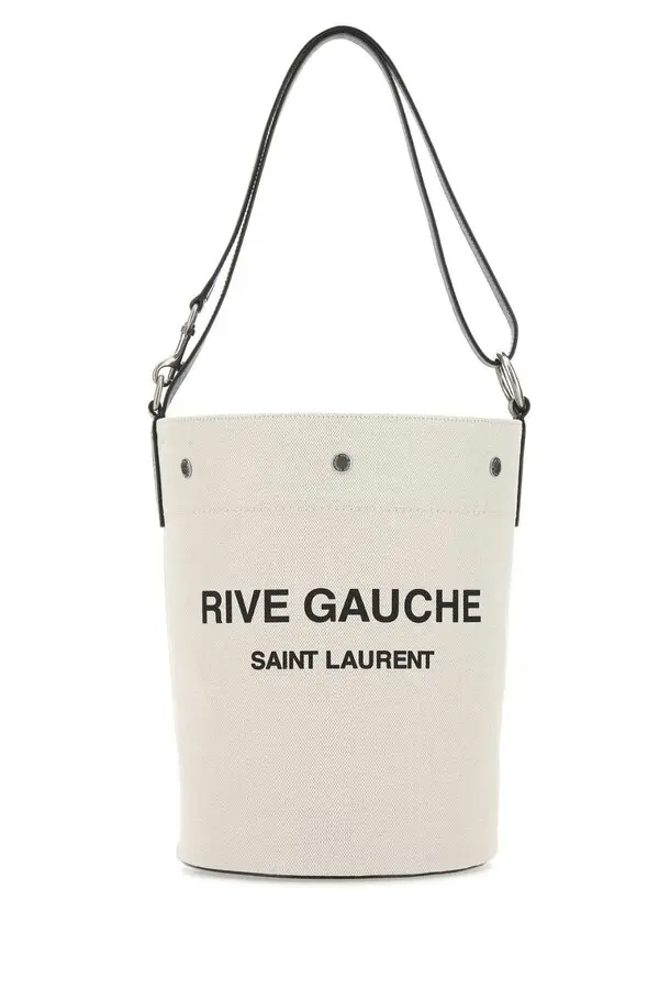 Saint Laurent Ivory Canvas Rive Gauche Bucket Bag - White