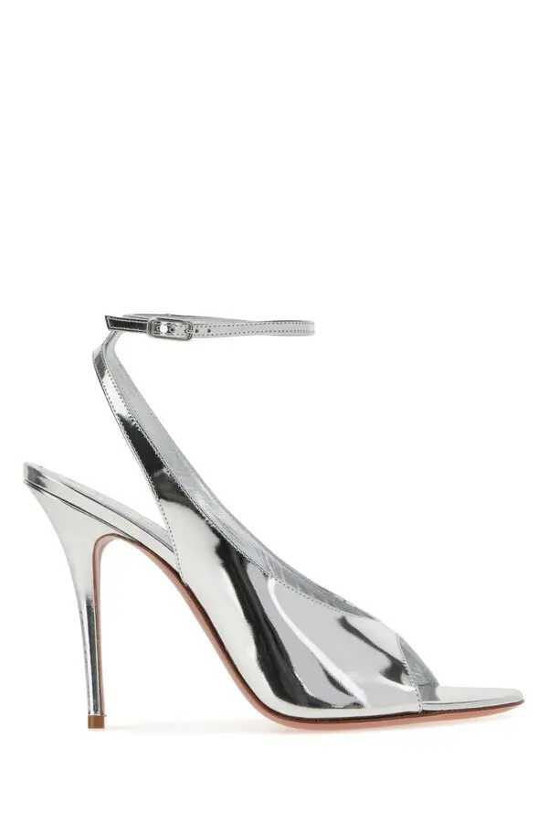 Amina Muaddi Leather Anok Sandals - Silver