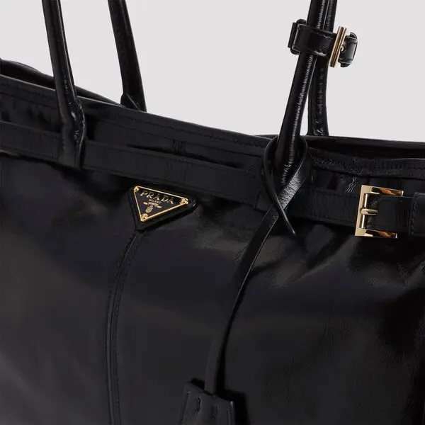 Prada Bonnie Bag In Glossed Leather - Black
