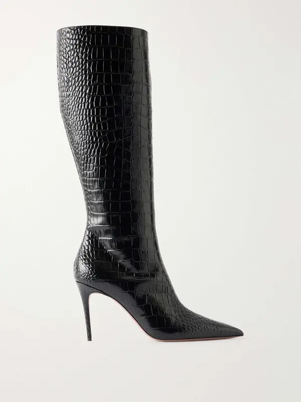 Paris Texas Vera 85 Knee-high Croc-effect Leather Boots