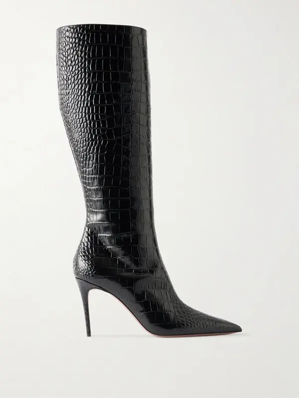 Paris Texas Vera 85 Knee-high Croc-effect Leather Boots - Black