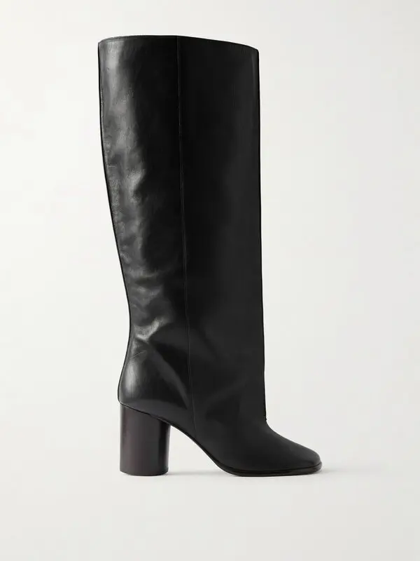 LEMAIRE Crease Leather Knee Boots - Black