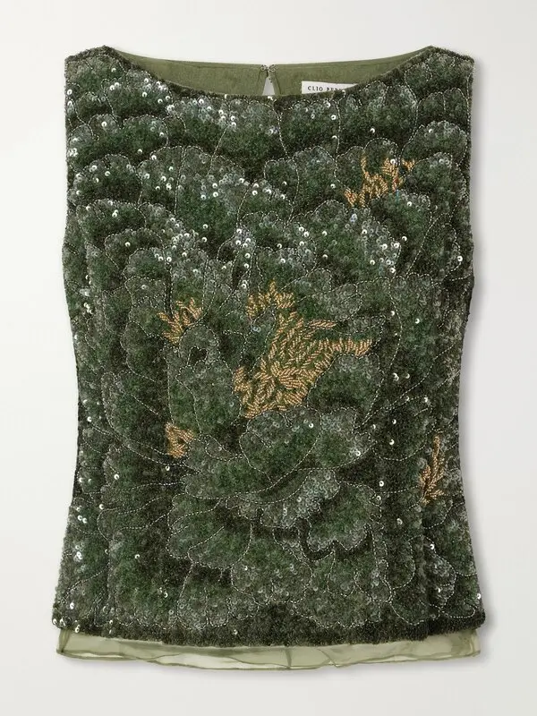 CLIO PEPPIATT Sequined Crepe Blouse - Green