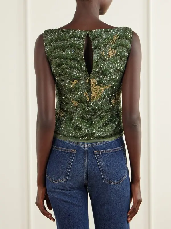 CLIO PEPPIATT Sequined Crepe Blouse - Green
