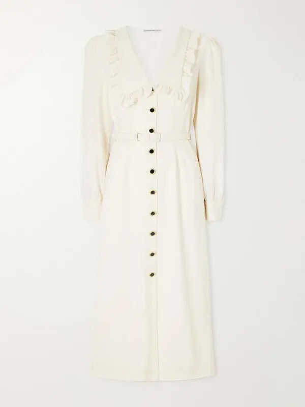 Alessandra Rich Belted Virgin Wool-crepe Midi Dress