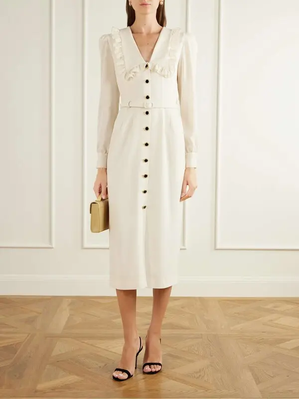 Alessandra Rich Belted Virgin Wool-crepe Midi Dress