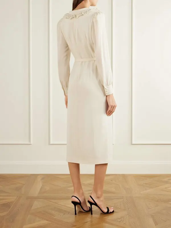 Alessandra Rich Belted Virgin Wool-crepe Midi Dress
