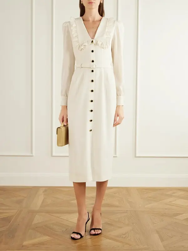 Alessandra Rich Belted Virgin Wool-crepe Midi Dress