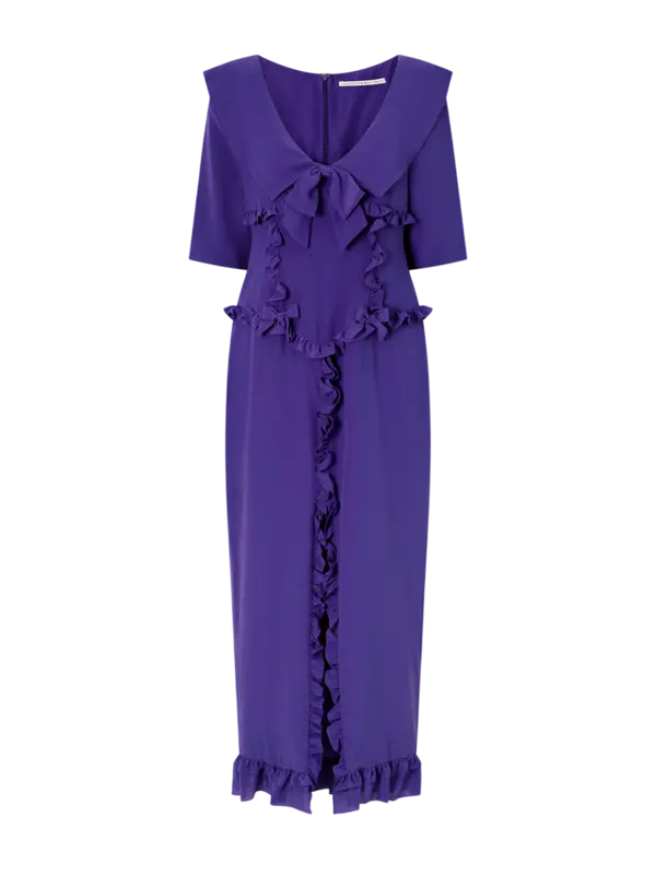 Alessandra Rich Ruffled Silk-crepe De Chine Midi Dress - Purple