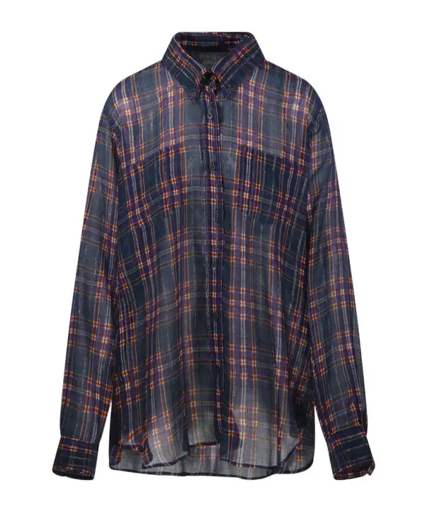 Dries Van Noten Plaid Long Sleeve Shirt - Blue