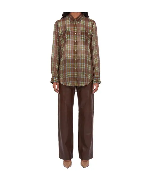 Dries Van Noten Plaid Long Sleeve Shirt - Burgundy