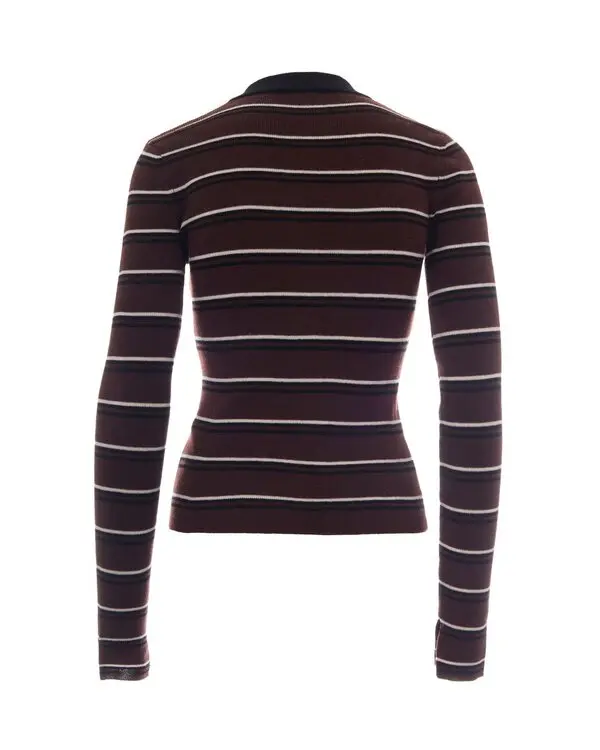 GANNI Striped Long-sleeve Knitted Polo Shirt - Black