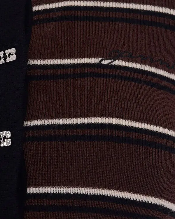 GANNI Striped Long-sleeve Knitted Polo Shirt - Black