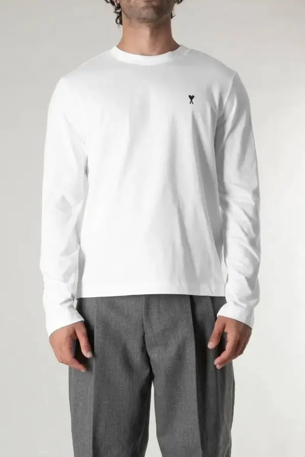 AMI Paris De Coeur Long-sleeved Crewneck T-shirt - White