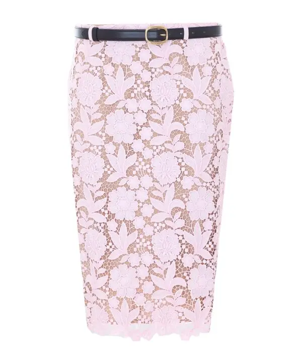 SELF-PORTRAIT Floral Lace Pencil Skirt - Pink