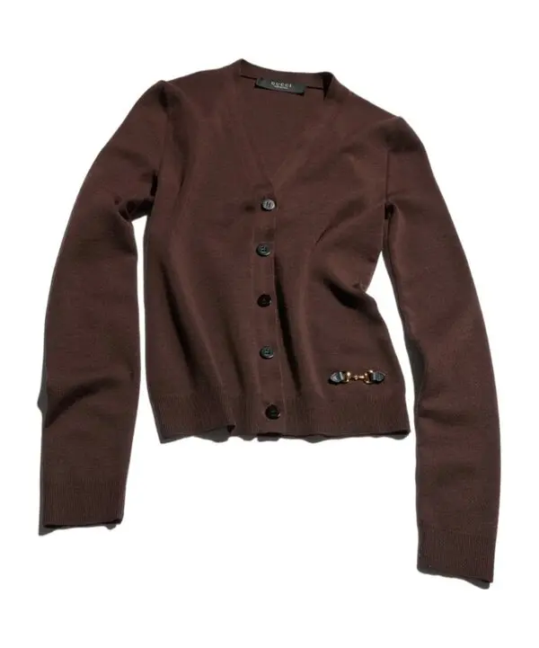 Gucci Fine Rib Knit Wool Cardigan With Horsebit Detail - Dark Brown