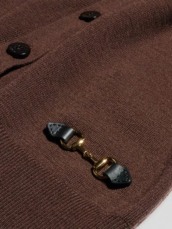 Gucci Fine Rib Knit Wool Cardigan With Horsebit Detail - Dark Brown